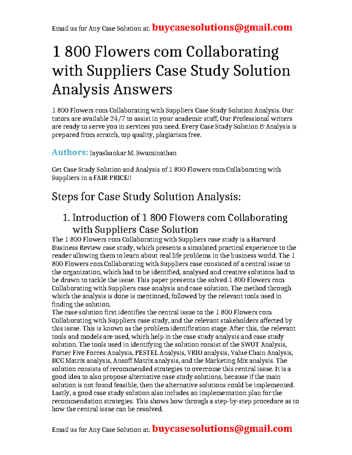 Case Solution 1 800 Flowers com Collaborating with Suppliers - 1 800 ...