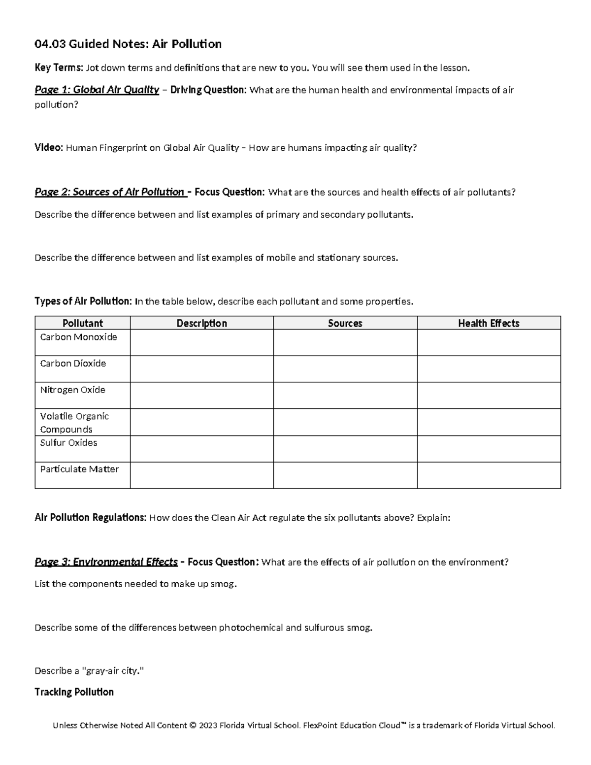 04 03 note outline - science - 04 Guided Notes: Air Pollution Key Terms ...