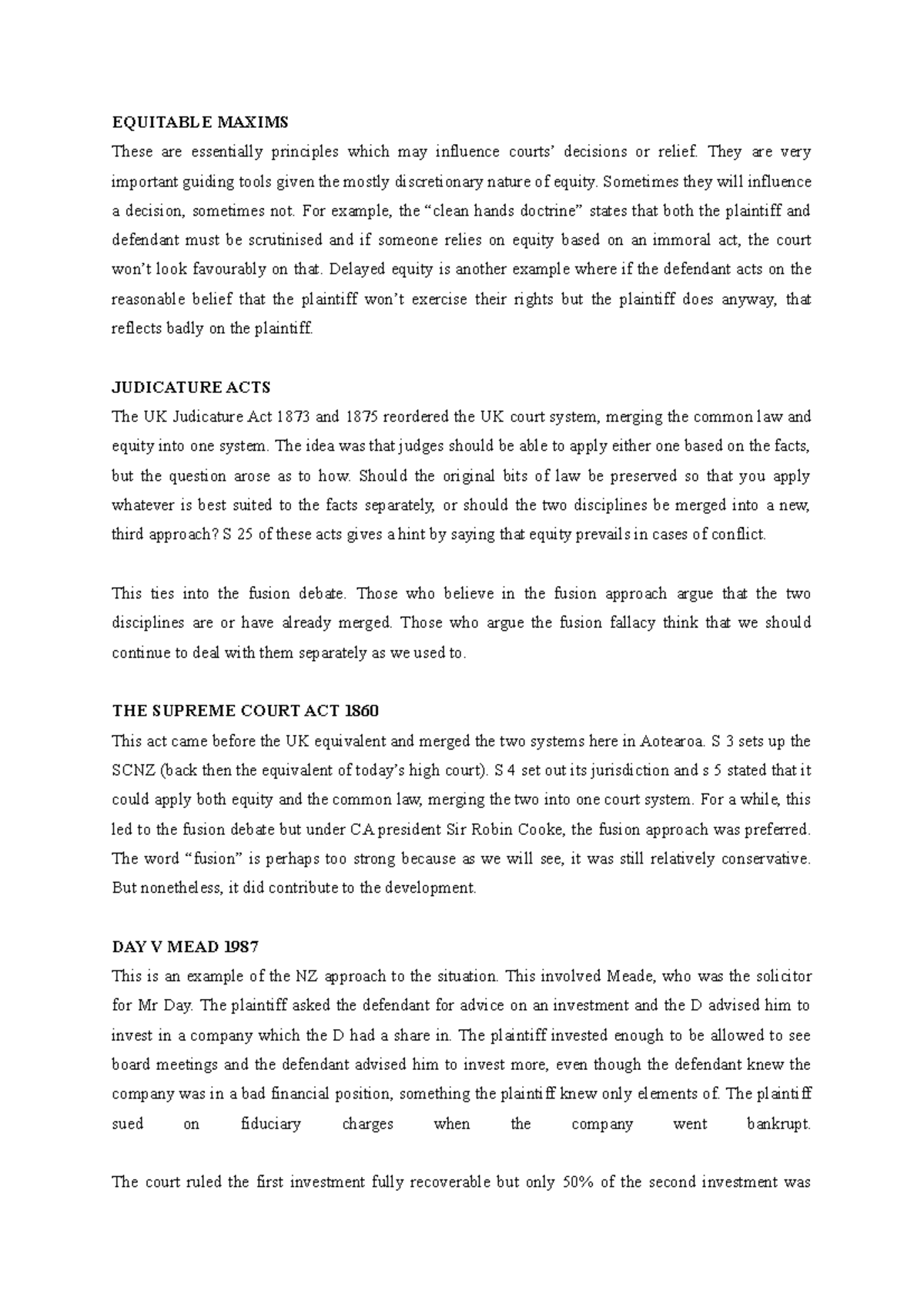 Equity basics and the Judicature Acts - EQUITABLE MAXIMS These are ...