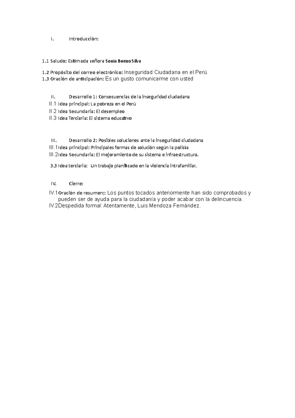 Redaccccccccccccccccccccccc - I. Introducción: 1 Saludo: Estimada ...