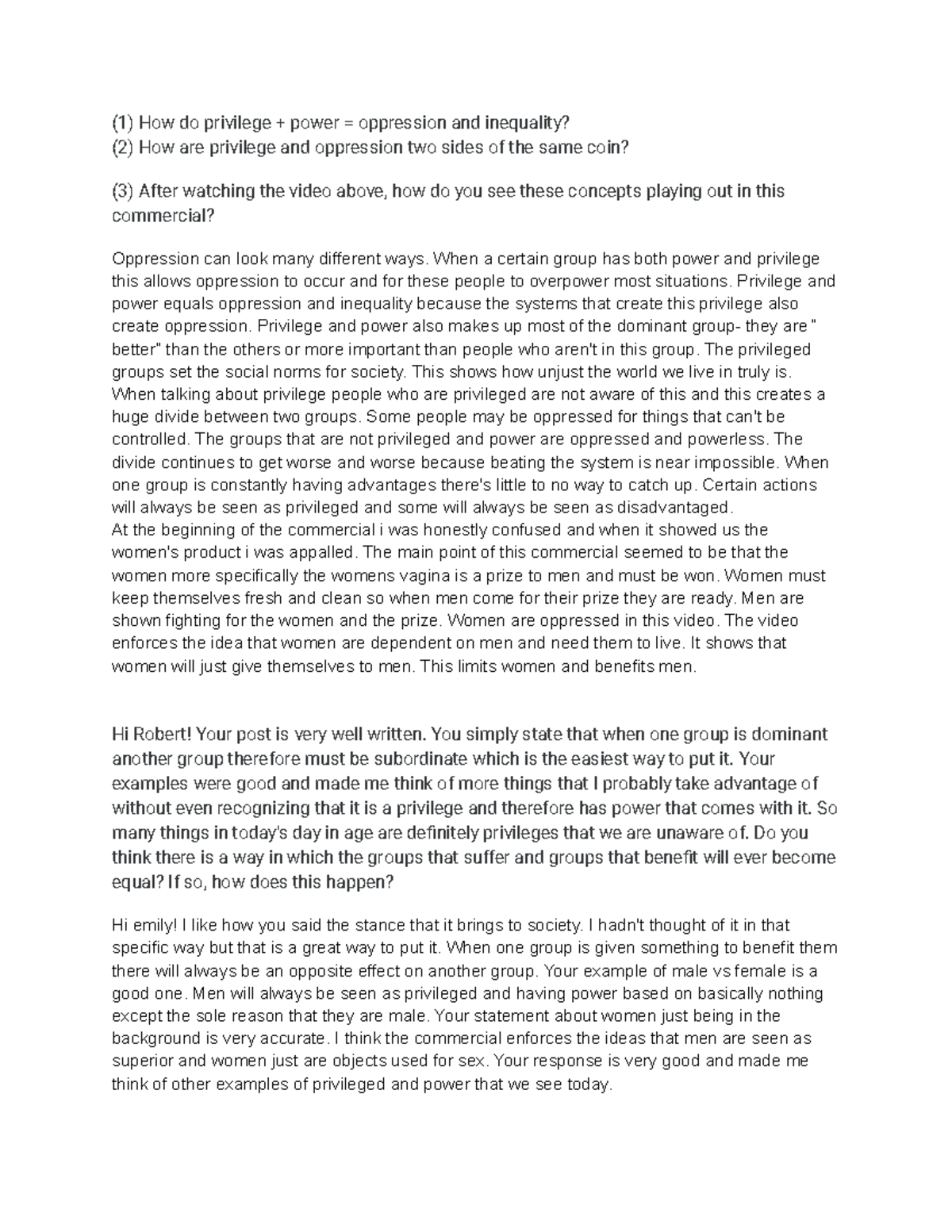 Week 7 diversity - privilege power and oppression and inequality - (1 ...