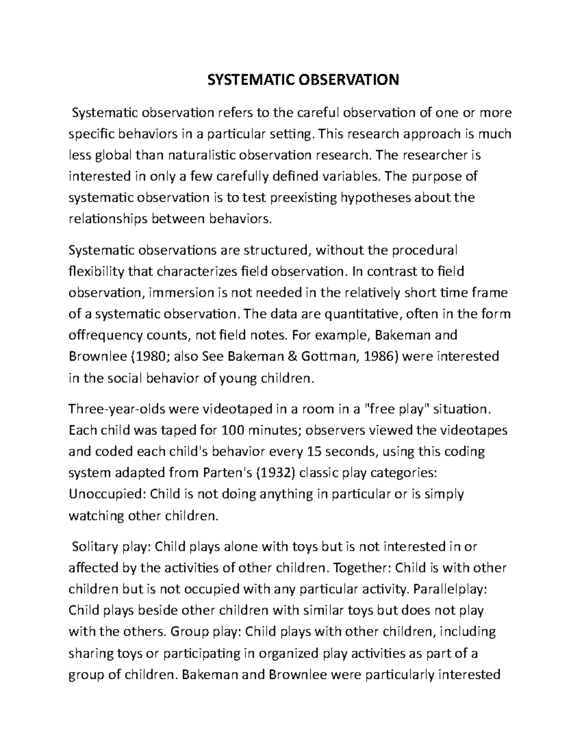 Systematic Observation - SYSTEMATIC OBSERVATION Systematic observation ...