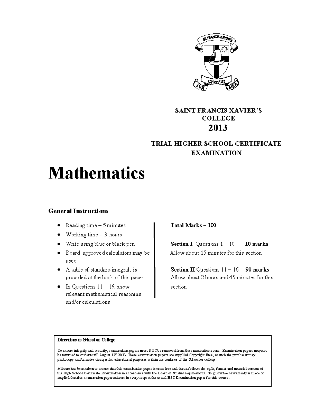 Exam 2013, questions - Warning: TT: undefined function: 32 Mathematics ####### General ...