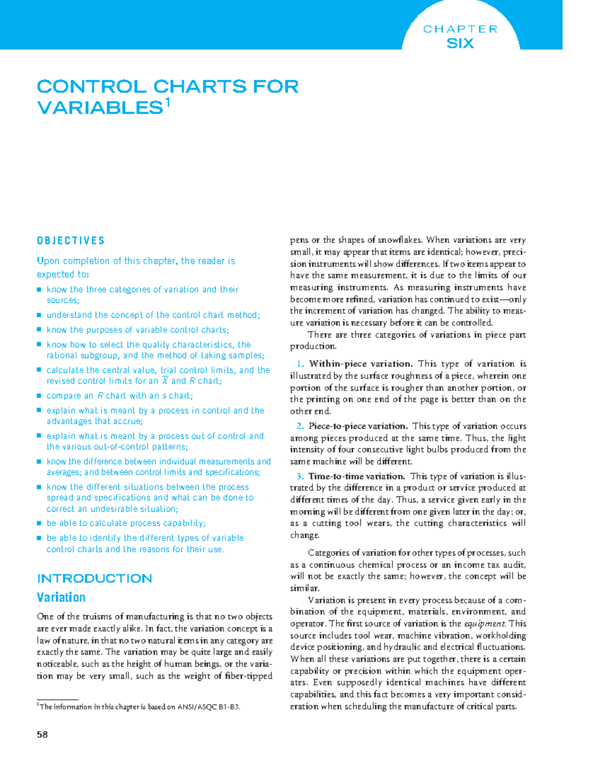 Control Charts FOR Variables Chapter - 58 CONTROL CHARTS FOR VARIABLES ...