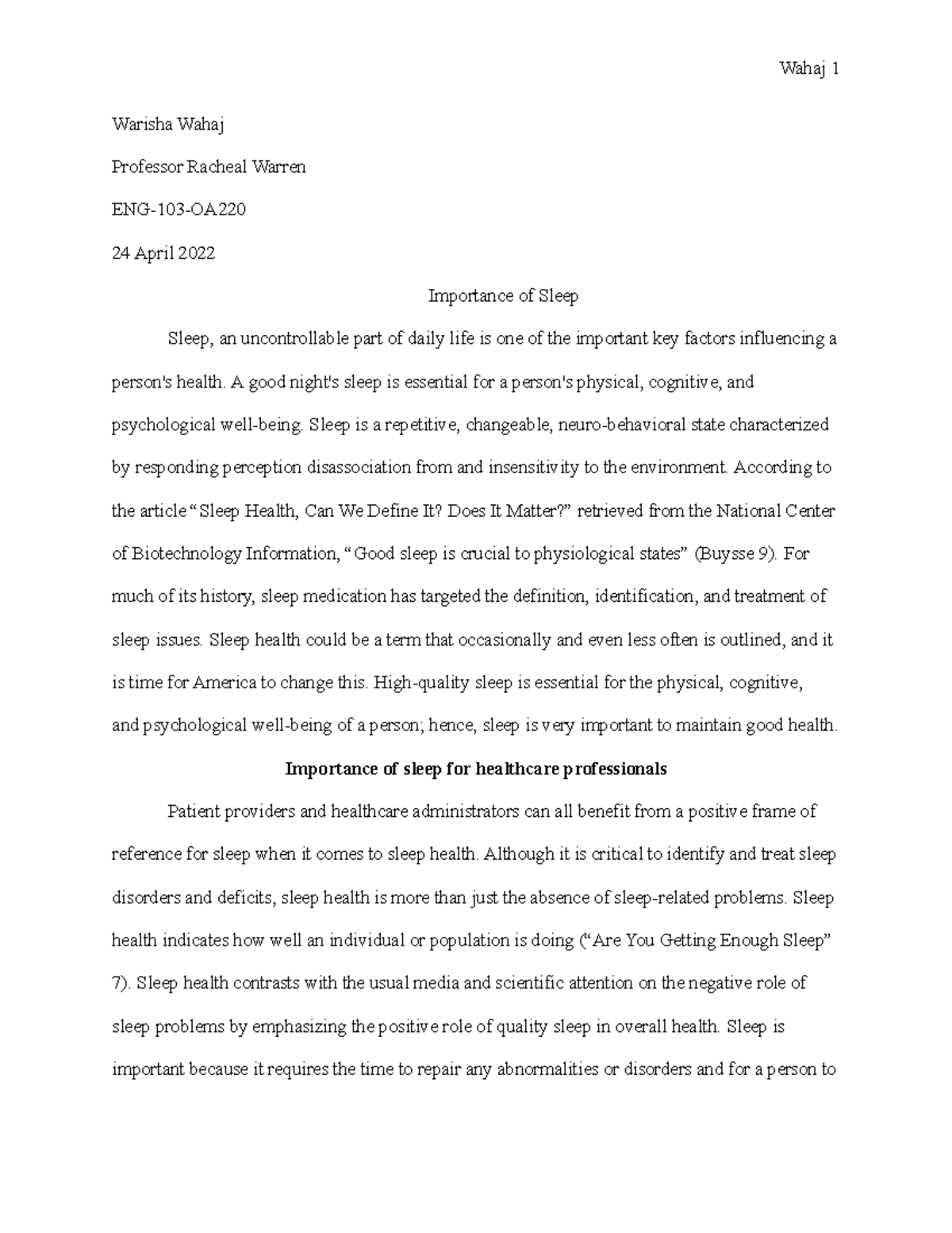 ENG-103 Informal research paper by Warisha Wahaj final draft - Warisha ...
