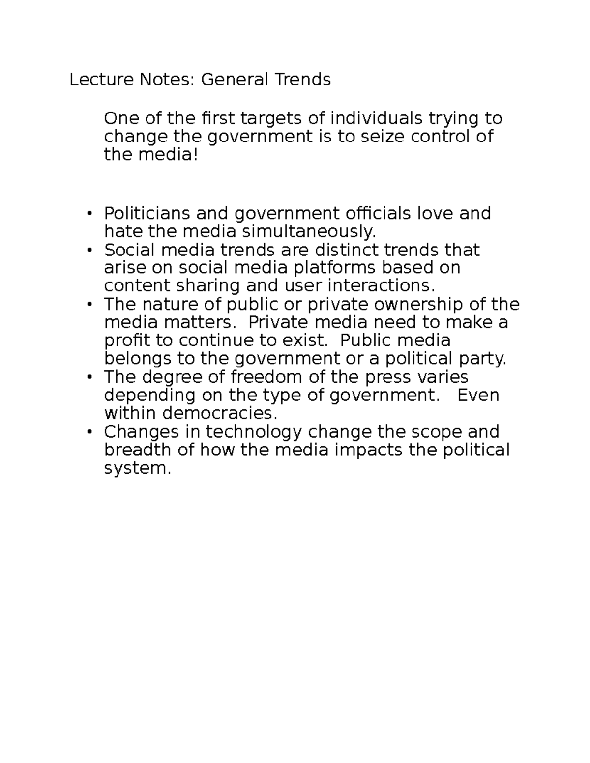 General trends - Lecture Notes: General Trends One of the first targets ...