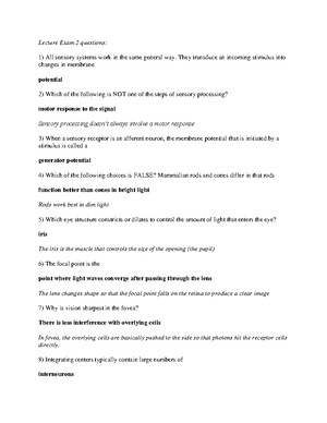 Lecture Exam 1 Questions - Lecture Exam 1 questions: Motor neurons ...