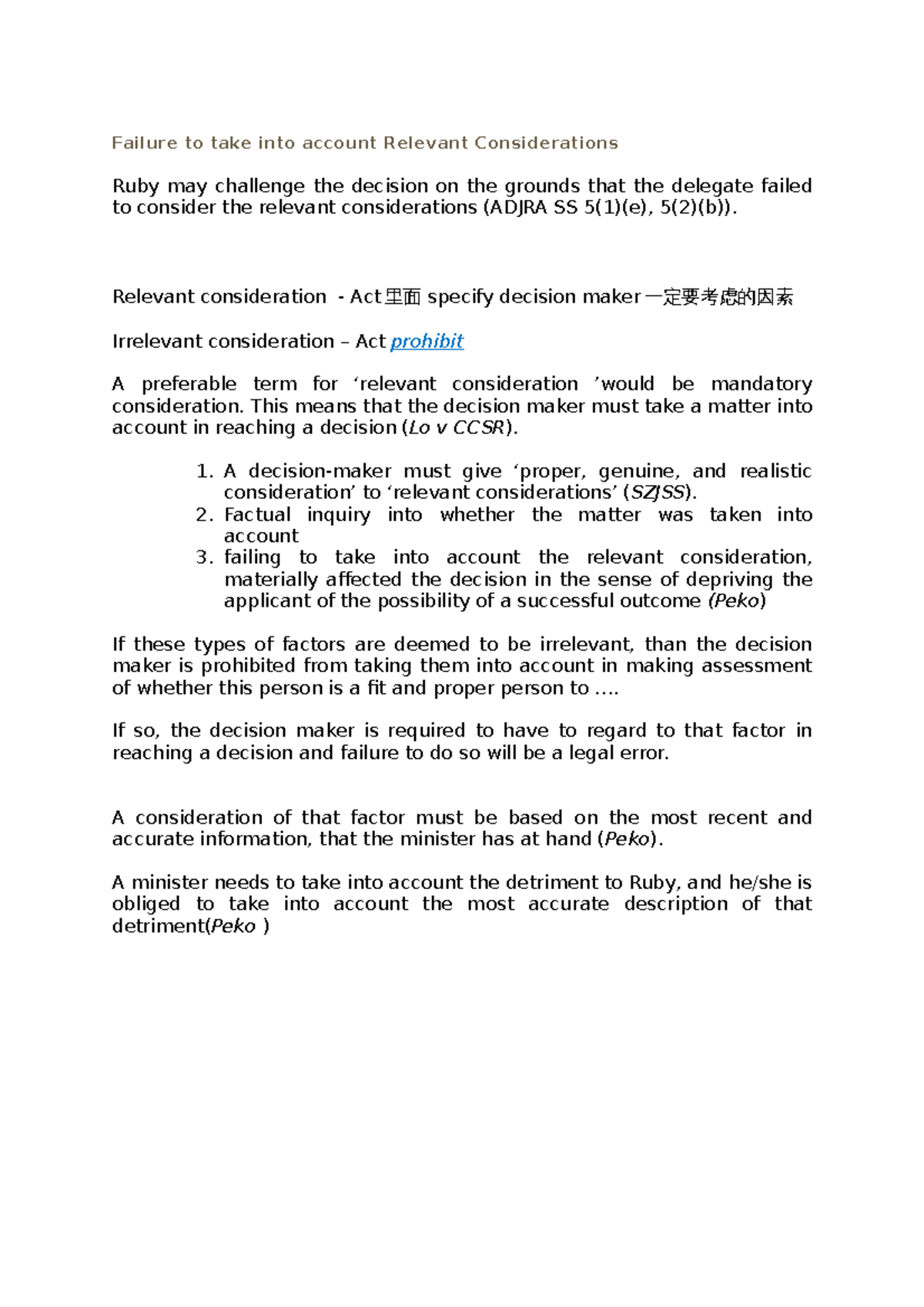 Failure to take into account Relevant Considerations - Relevant ...