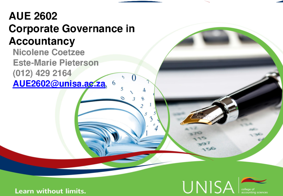 AUE2602 Topics 1and2 - AUE 2602 Corporate Governance in Accountancy ...