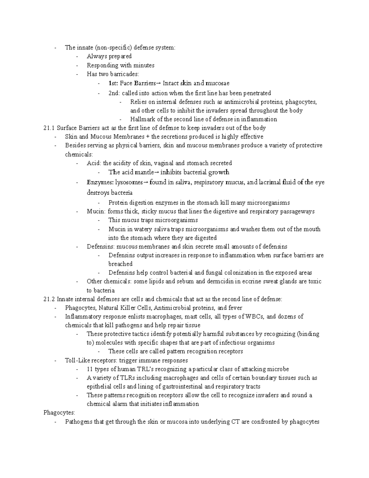 Chapter 21 Immune System - The innate (non-specific) defense system ...