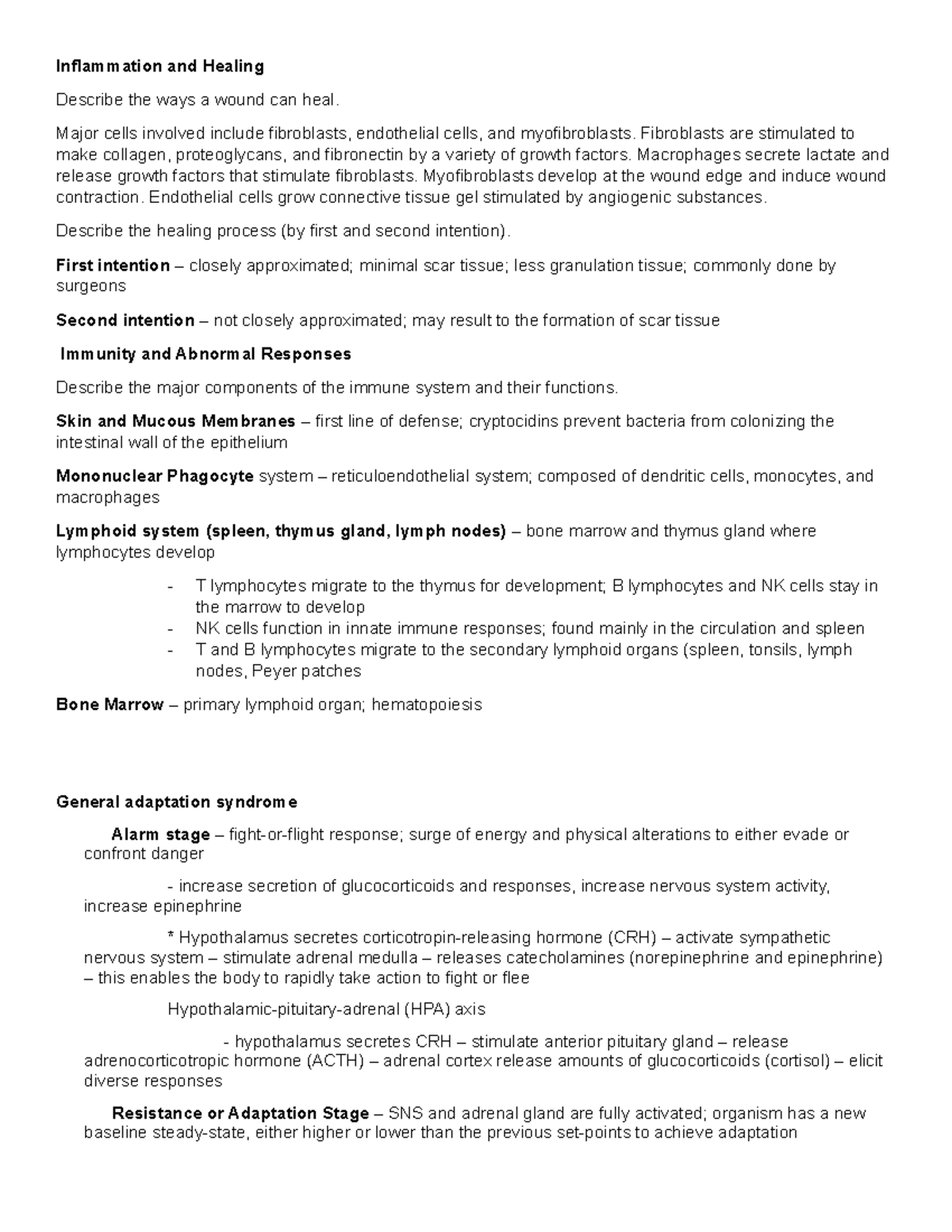 Processes of Human Diseases Notes 3 - Inflammation and Healing Describe ...