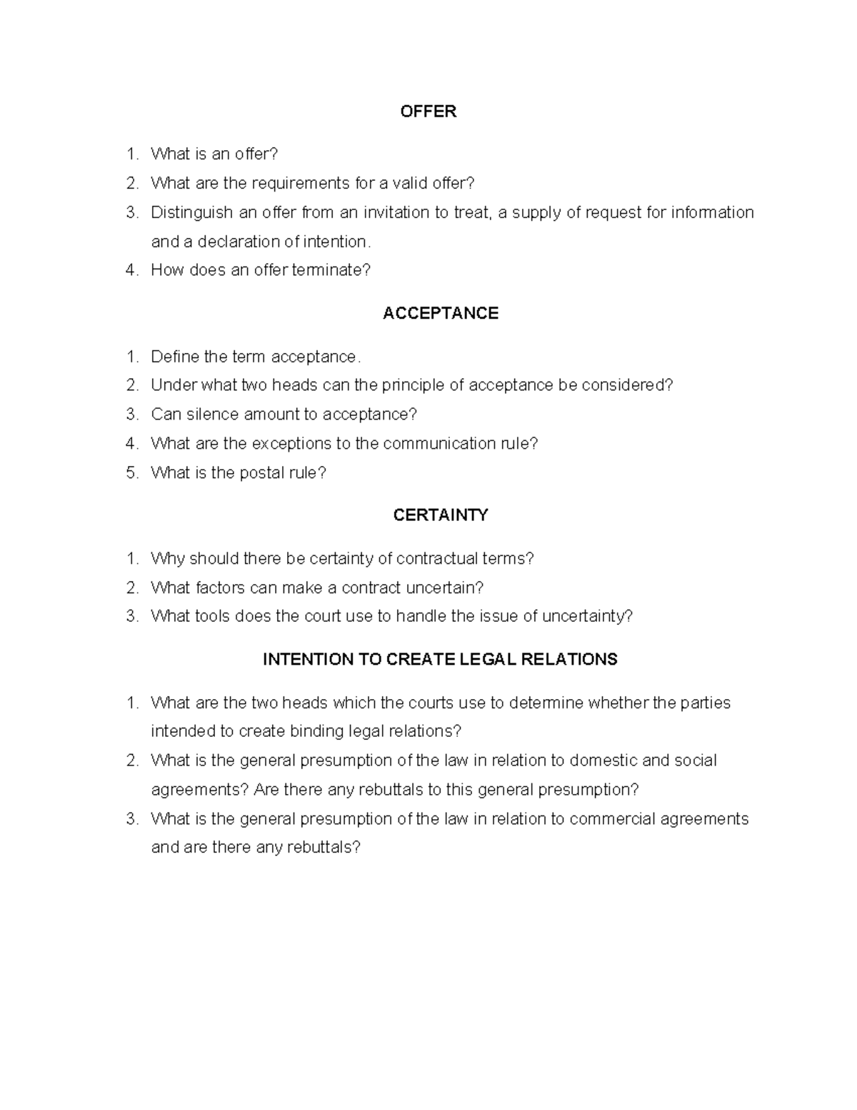 Contract I material - OFFER What is an offer? What are the requirements ...