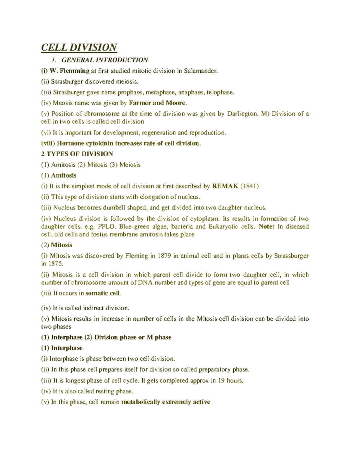 CELL Division - CELL DIVISION 1. GENERAL INTRODUCTION (i) W. Flemming ...