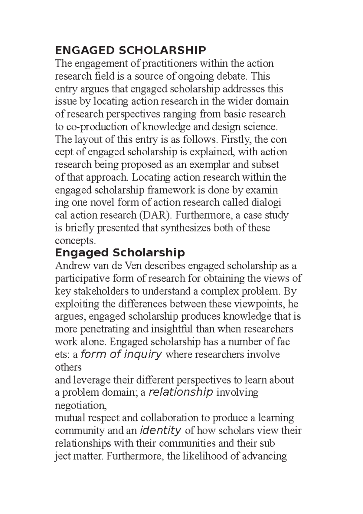 Engaged Scholarship - ENGAGED SCHOLARSHIP The engagement of ...