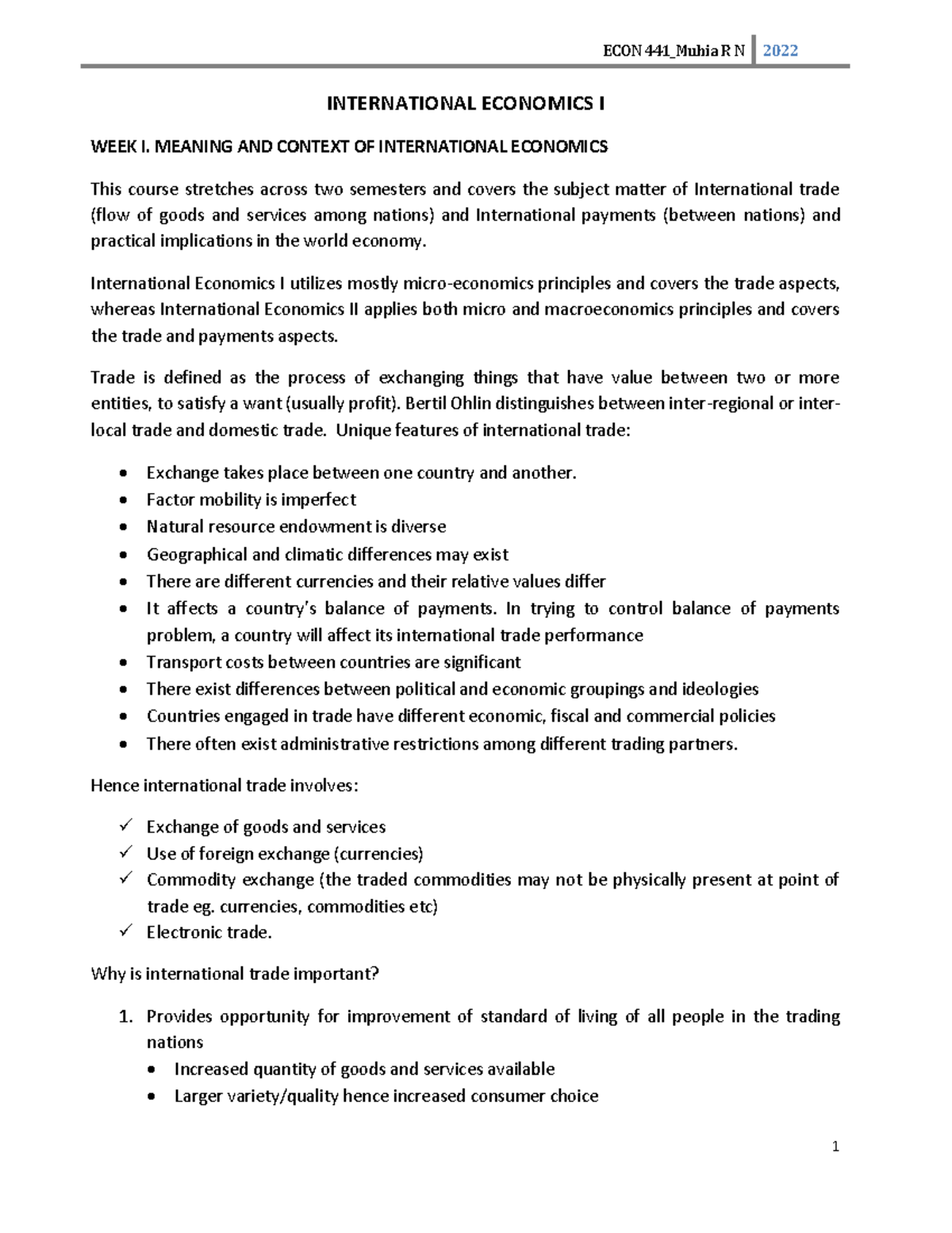 ECON 441 Introduction Notes and Task 2022 - ECON 441_Muhia R N 2022 1 ...