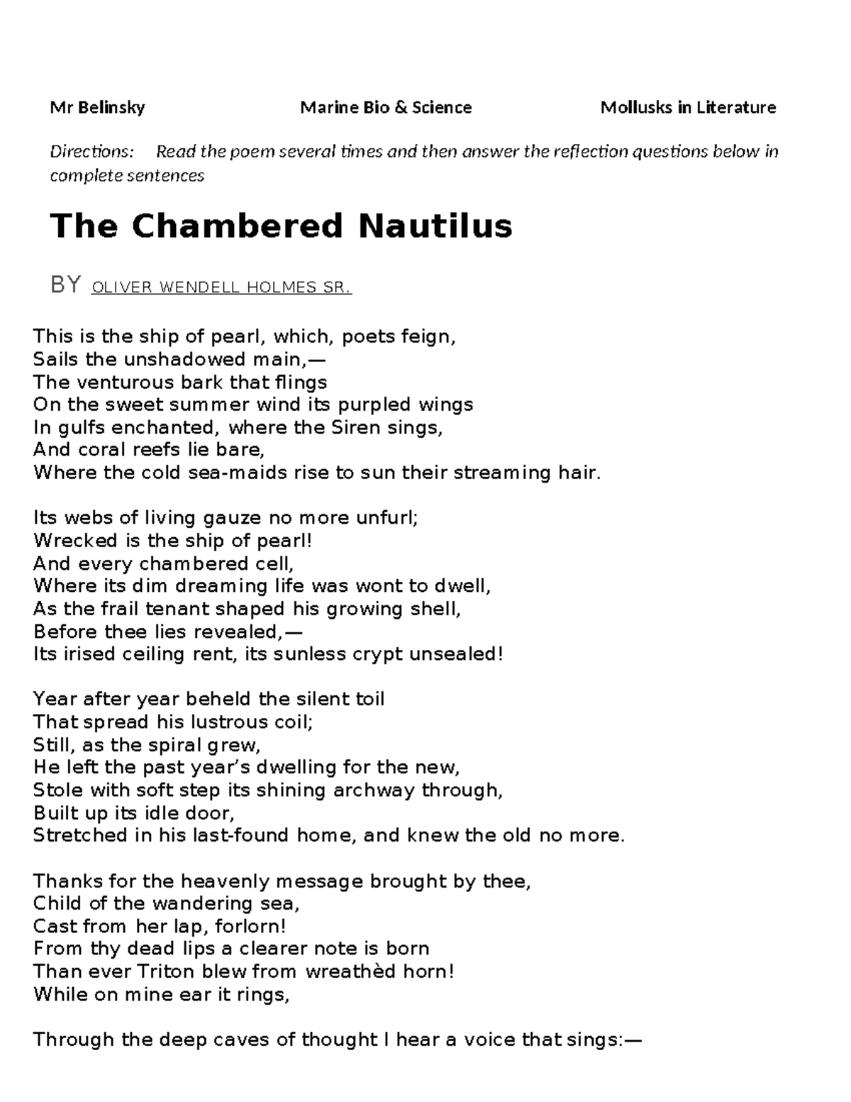 Nautilus - Mr Belinsky Marine Bio & Science Mollusks in Literature ...