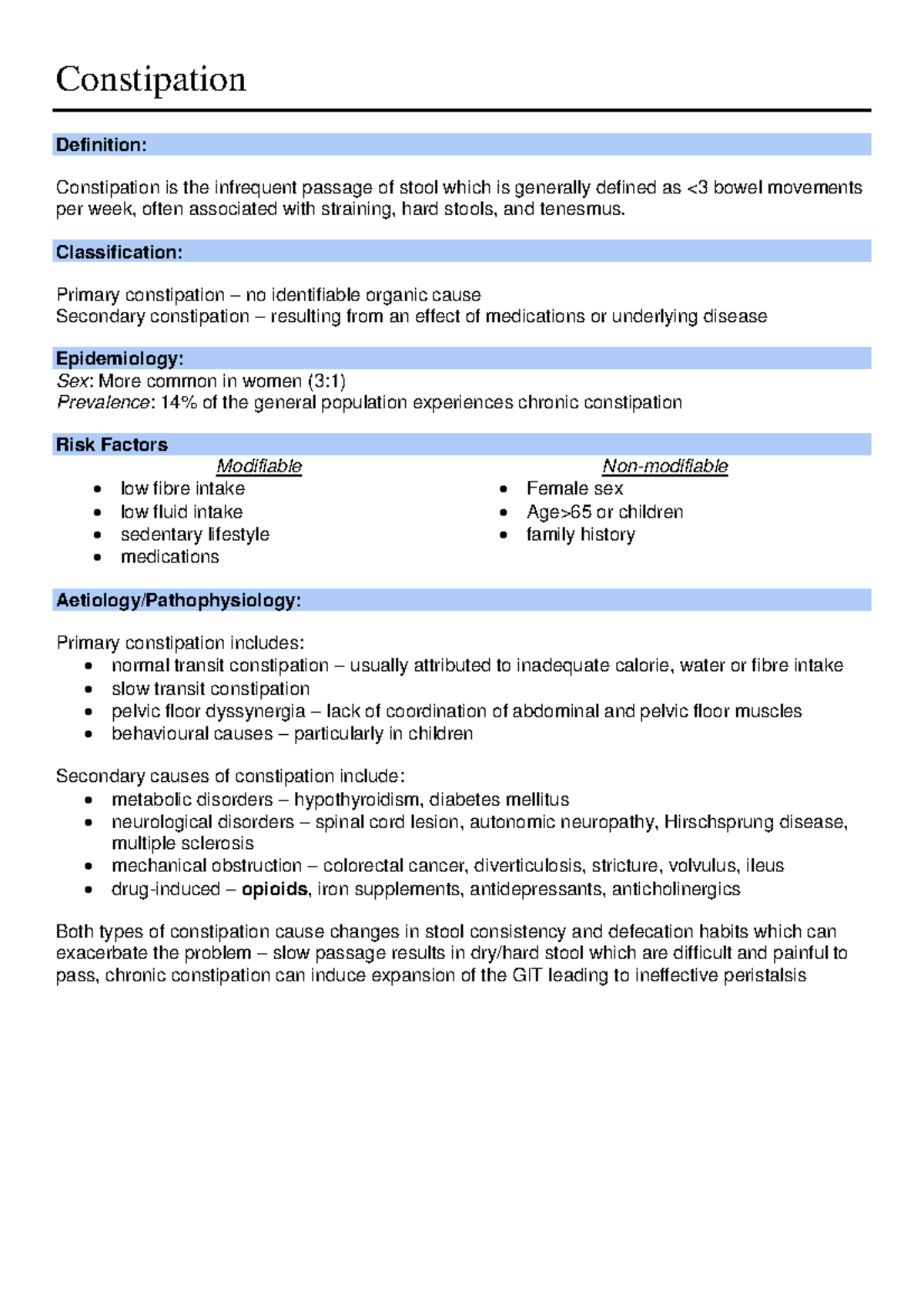 Constipation - Key pathology summary - Constipation Definition ...