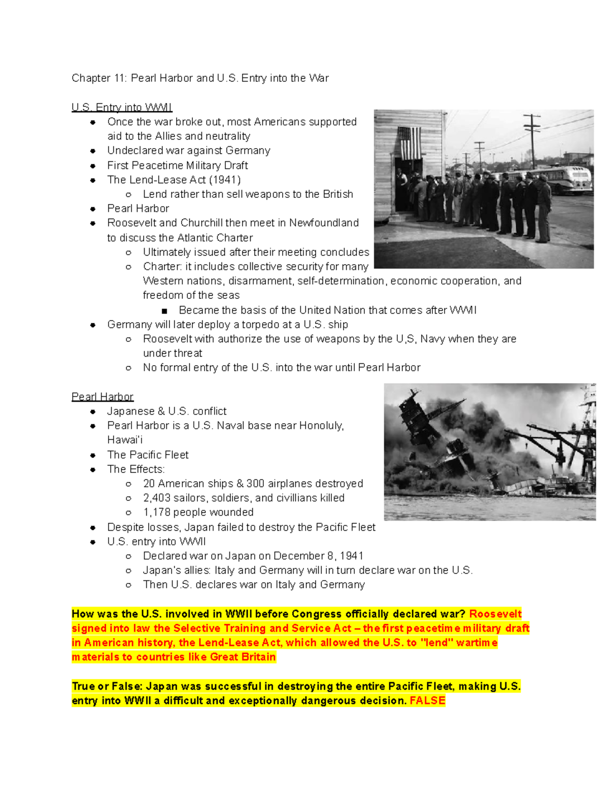 Chapter 11: Pearl Harbor and U.S. Entry into the War - Chapter 11 ...