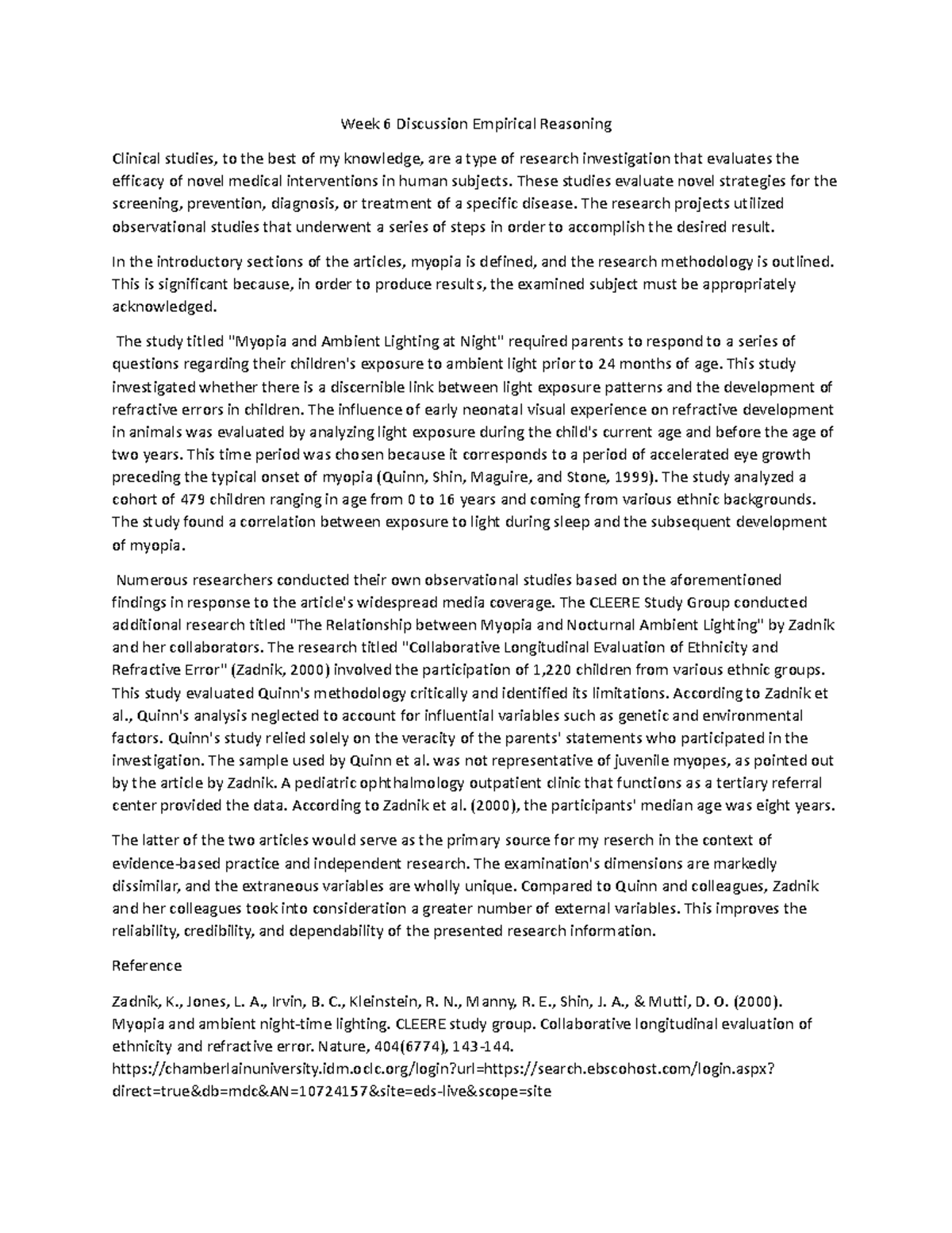 Document 3 - post - Week 6 Discussion Empirical Reasoning Clinical ...