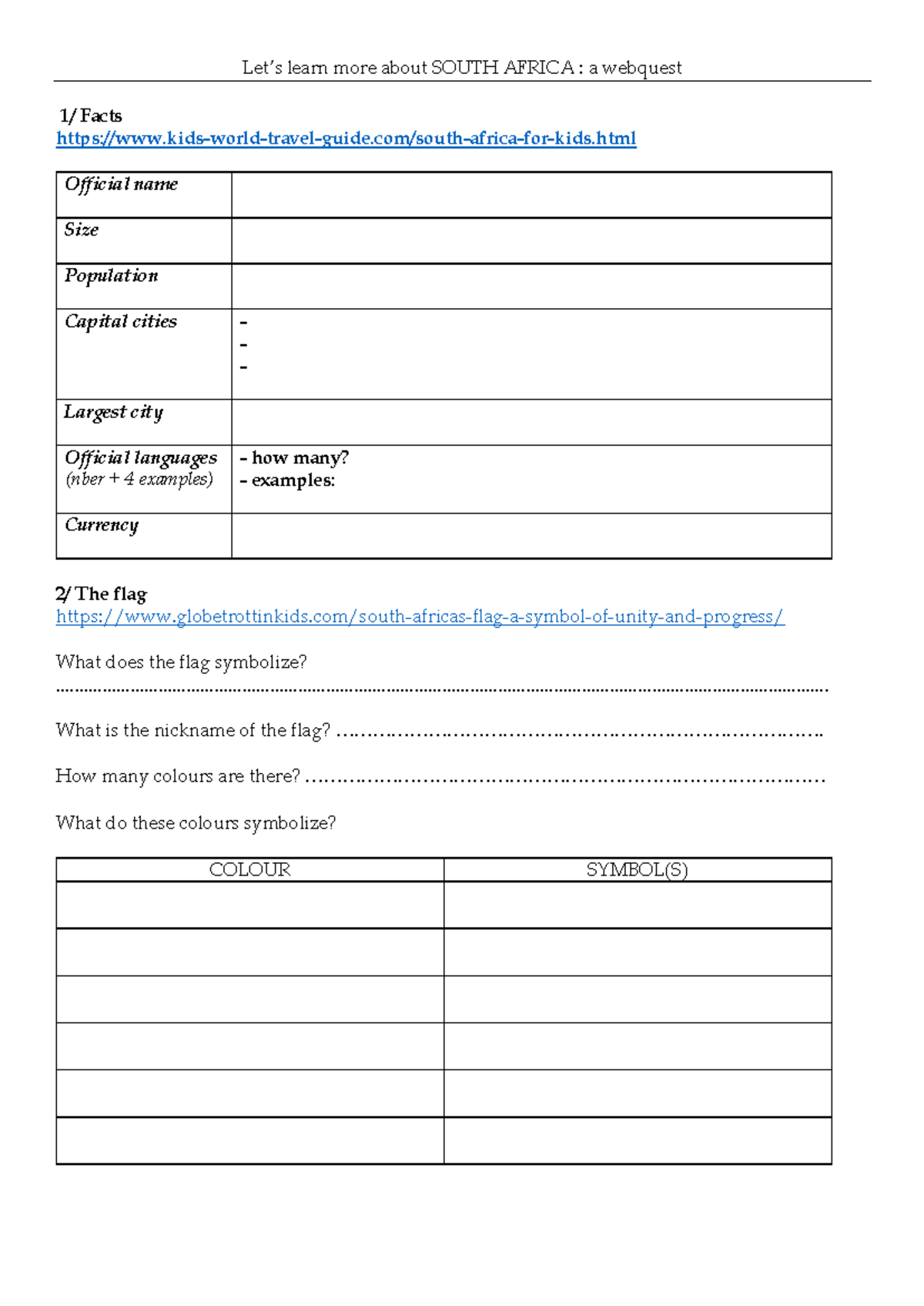 Webquest South Africa - dwferpnjuizo,kibgl - Let’s learn more about ...