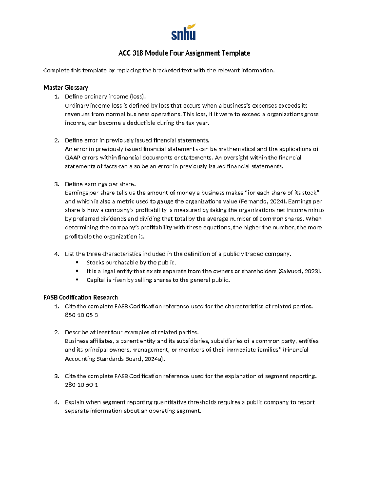 ACC 318 Module Four Assignment Template - ACC 318 Module Four ...