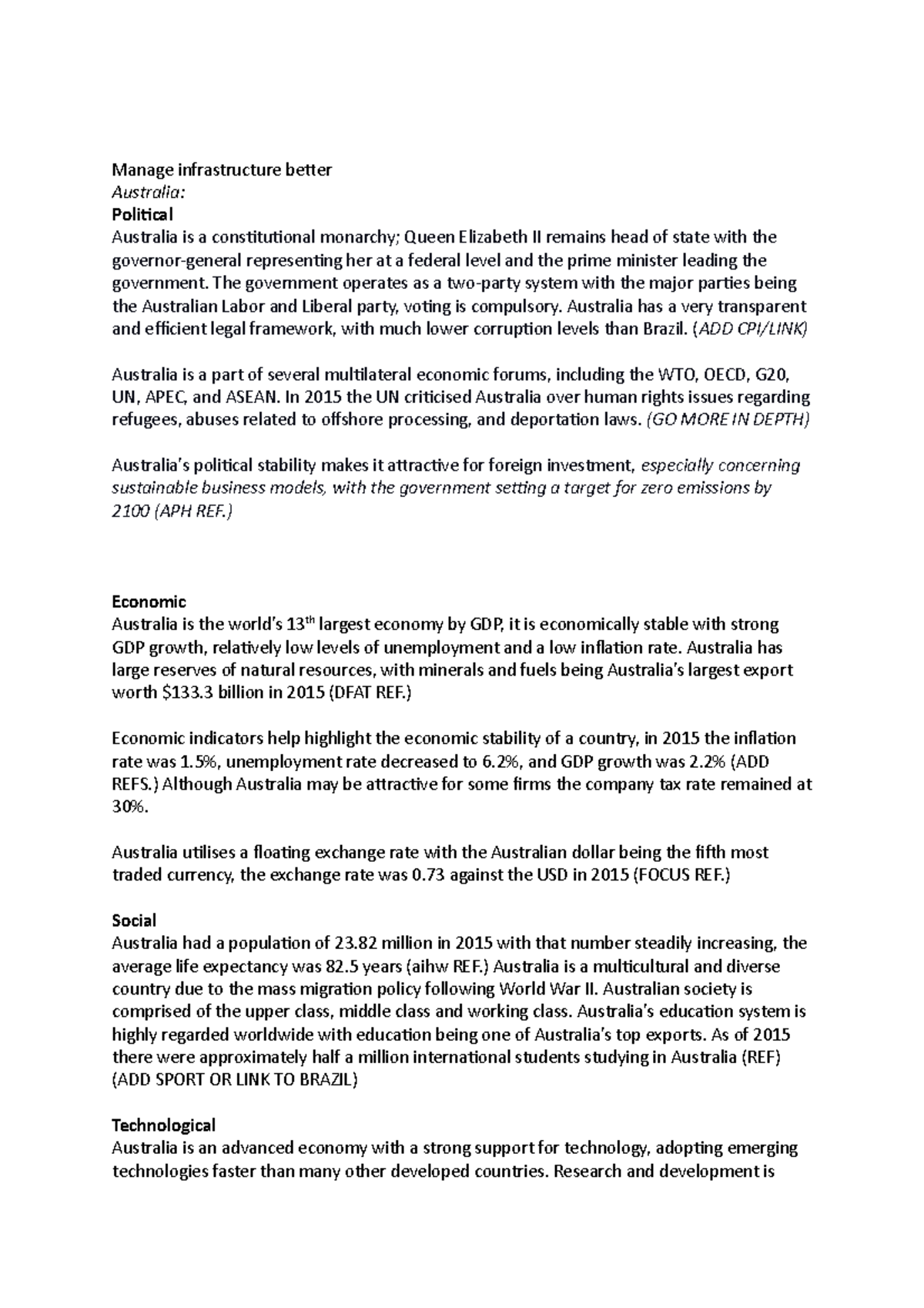 Pestle analysis assignment 1 - Manage infrastructure better Australia ...
