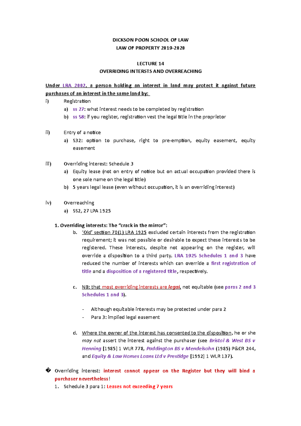 14 Overriding Interests and Overreaching - DICKSON POON SCHOOL OF LAW ...