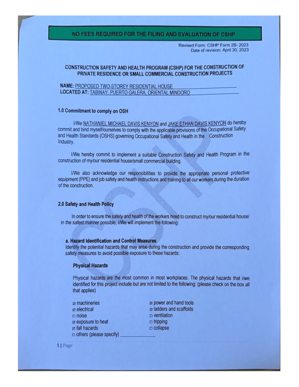 Sample Construction Safety and Health Program - NO FEES REQUIRED FOR ...