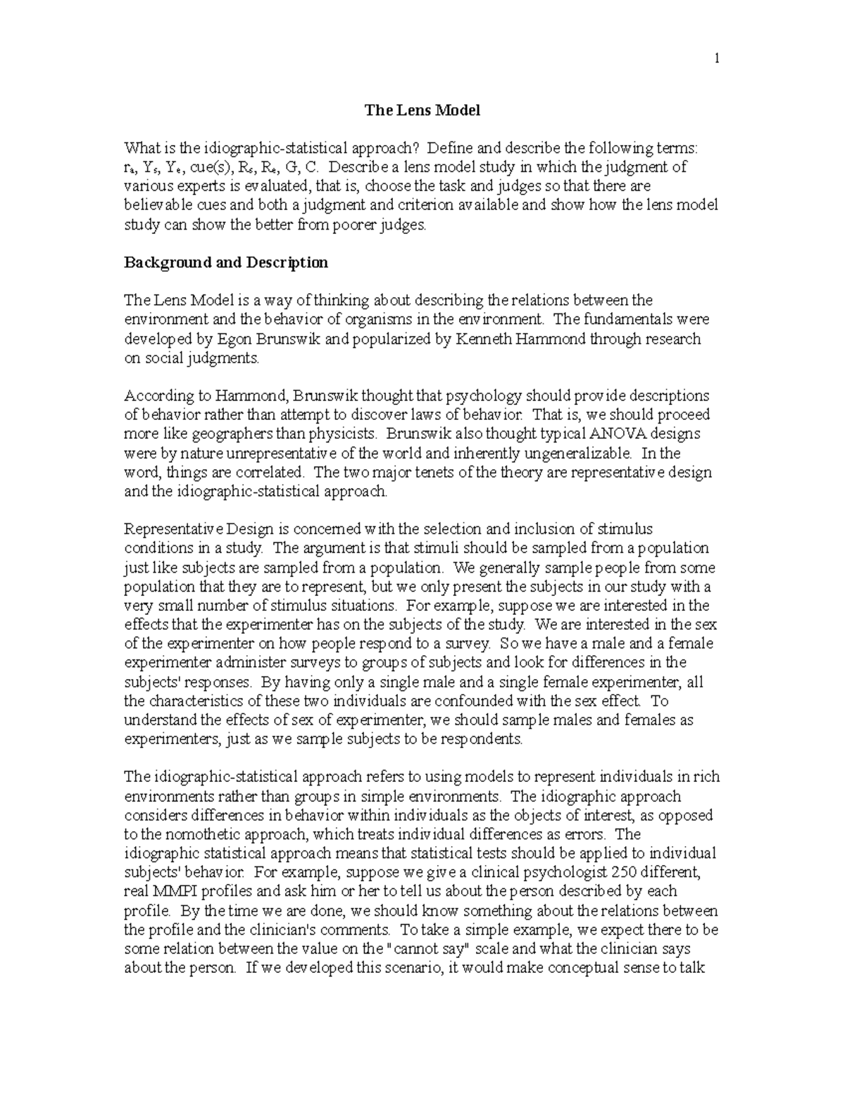 Lens Theory and Evaluation - The Lens Model What is the idiographic ...