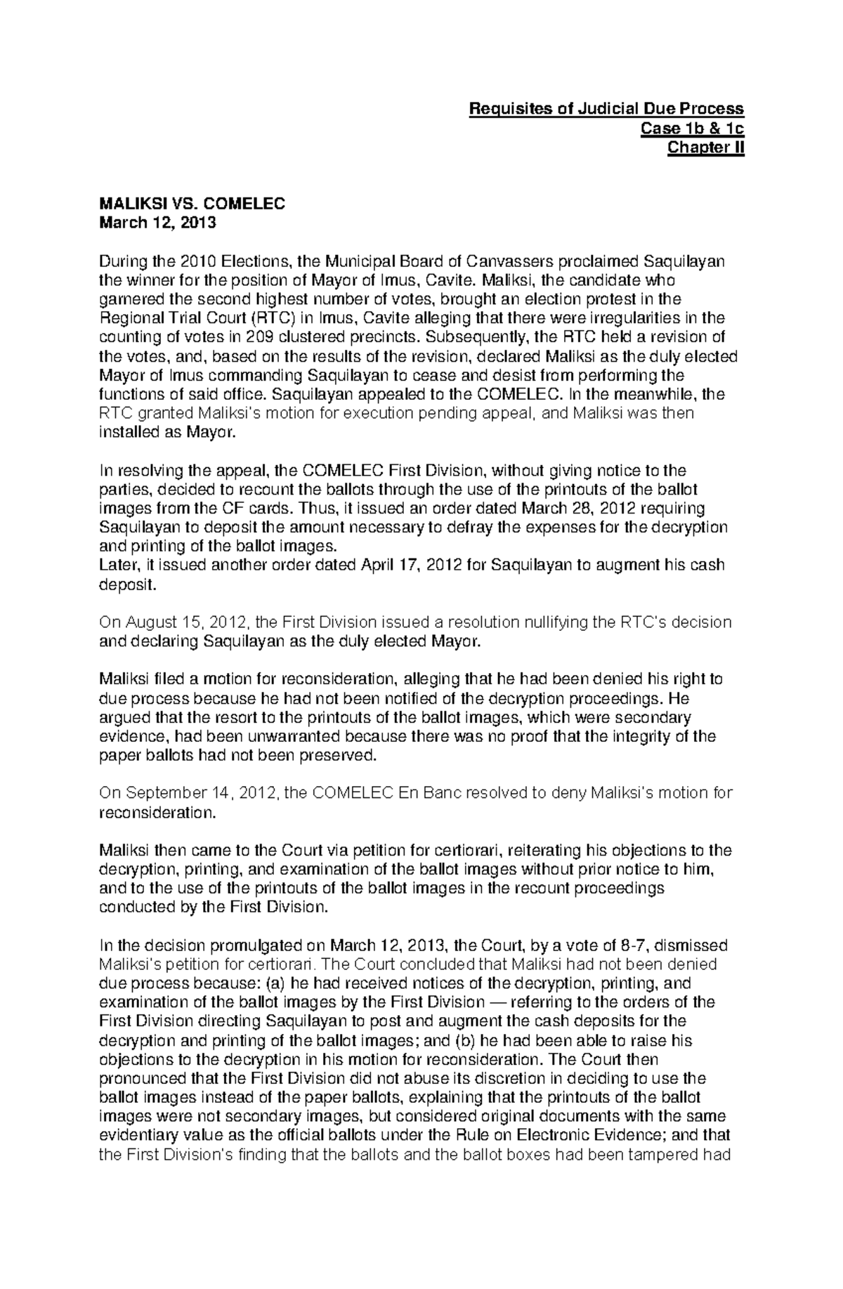 183143800 Maliksi vs Comelec March April 2013 Case Digest - Requisites ...