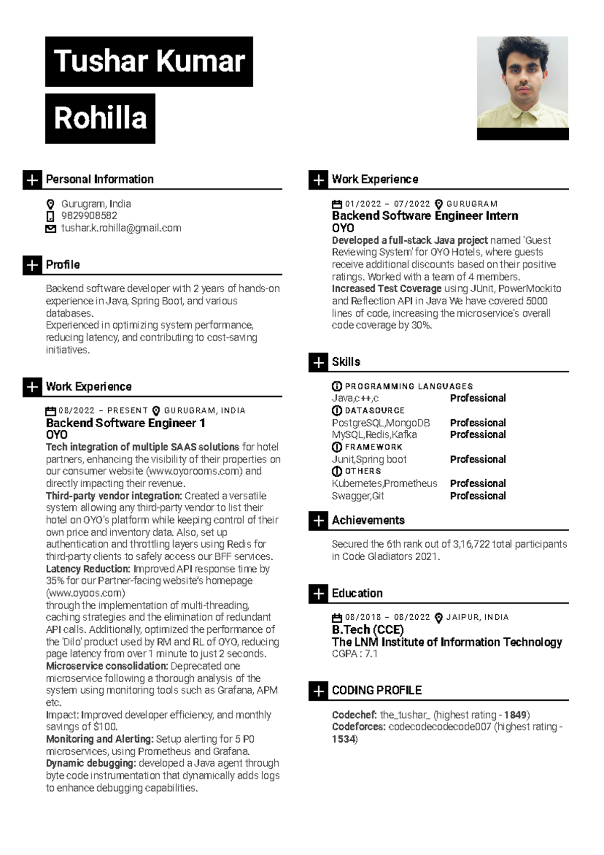 Tushar Kumar Resume - na. is not done - Tushar Kumar Rohilla Gurugram, India 9829908582 - Studocu