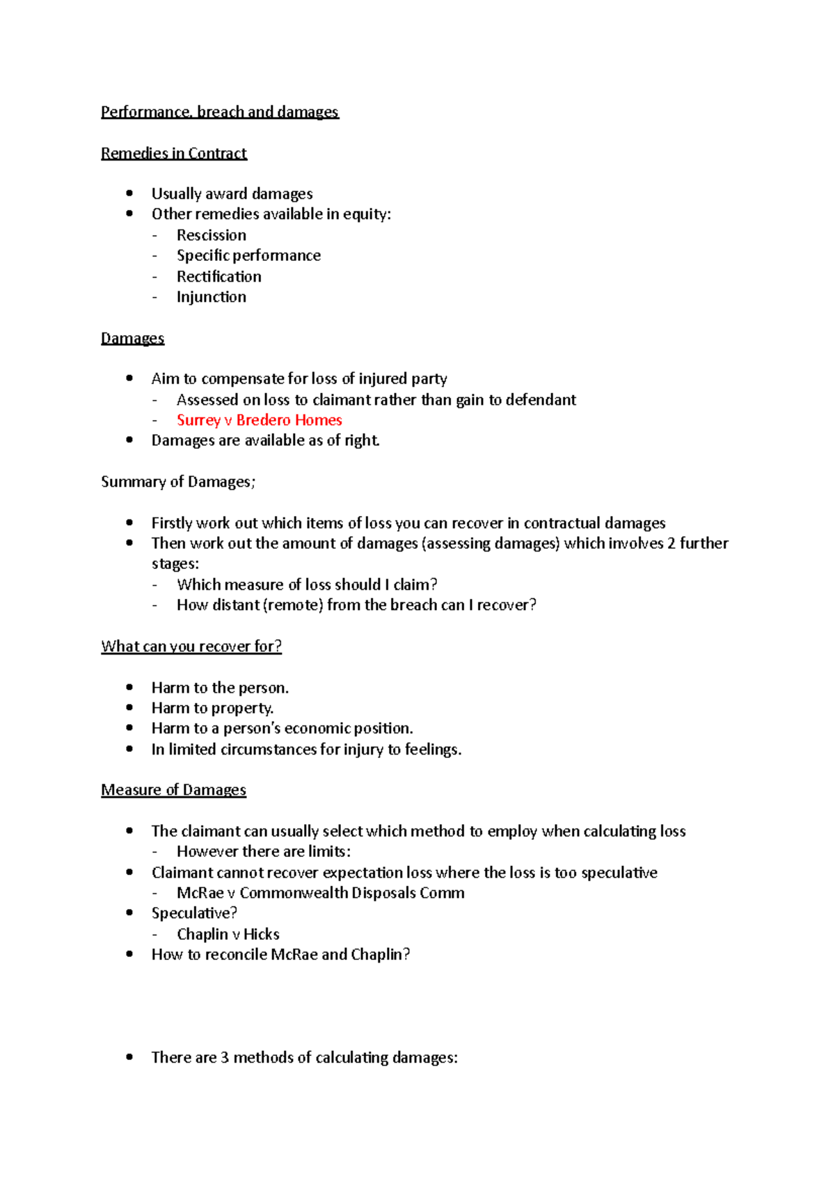 Contract Law Damages - Performance, breach and damages Remedies in ...
