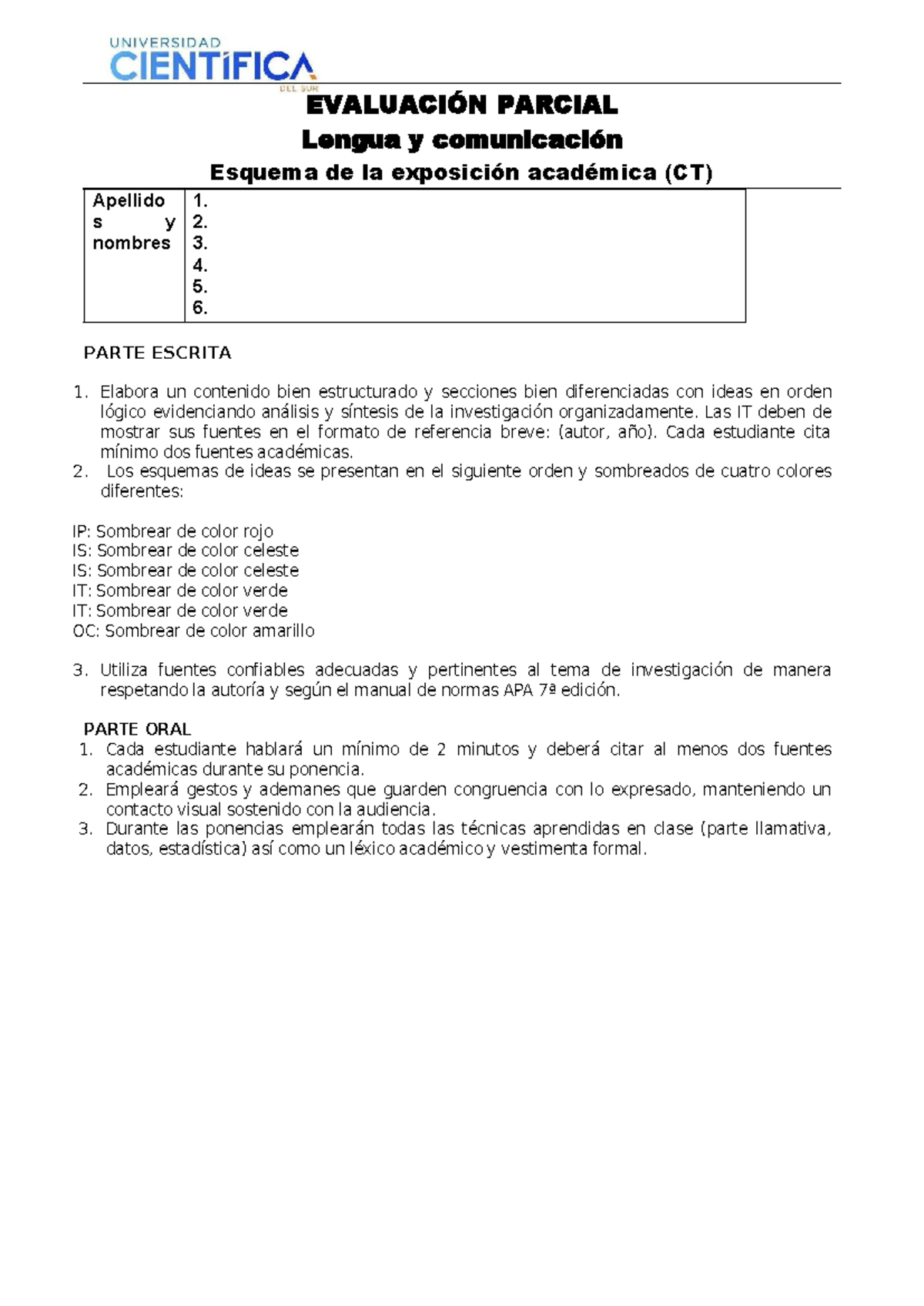Plantilla EP CT-2024-I - EVALUACIÓN PARCIAL Lengua y comunicación Esquema de la exposición ...