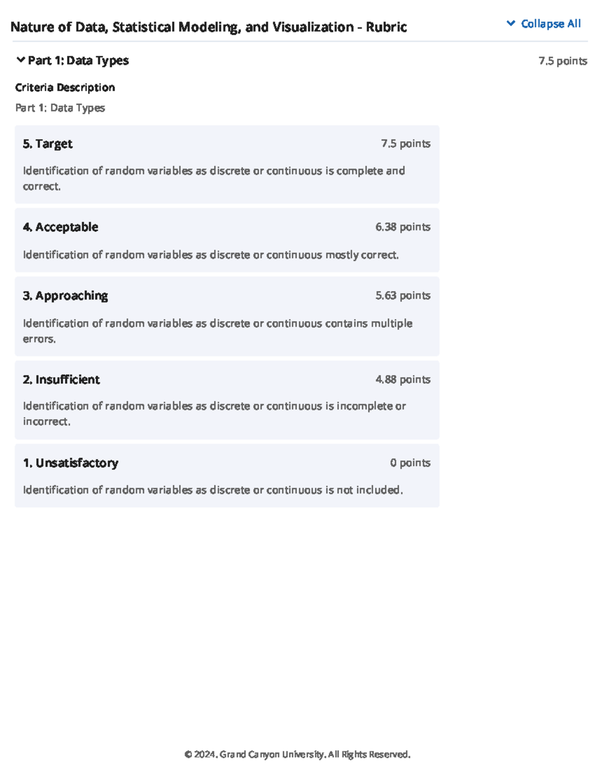 MIS-600 Rubric - Nature of Data, Statistical Modeling, and ...
