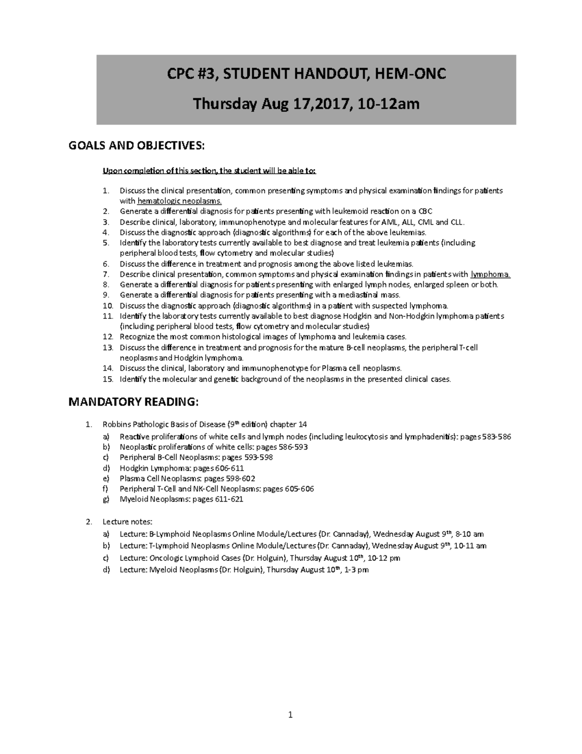 CPC 3 - Student Handout - Lecture notes - CPC STUDENT HANDOUT, Thursday ...