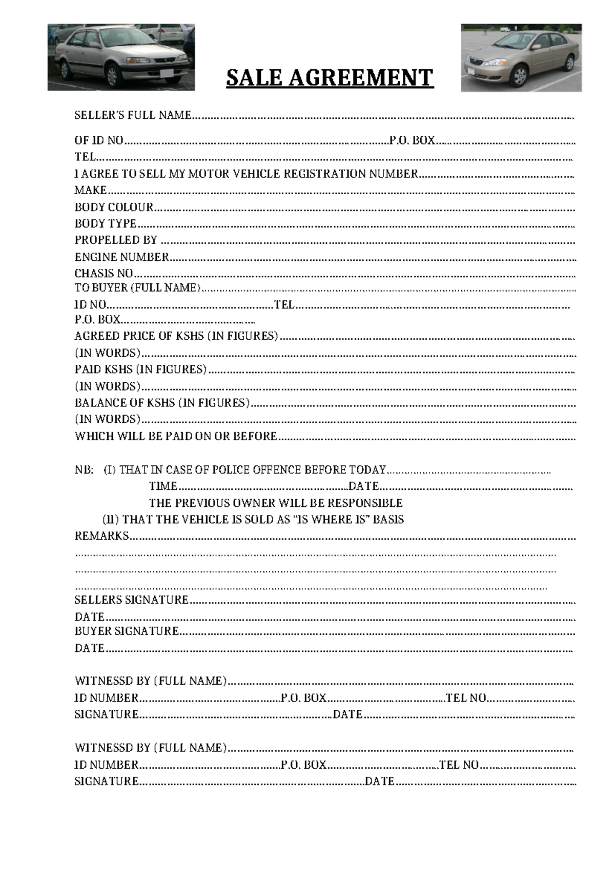 Car sale agreement - Summary Teaching Practice and Learning Resources ...