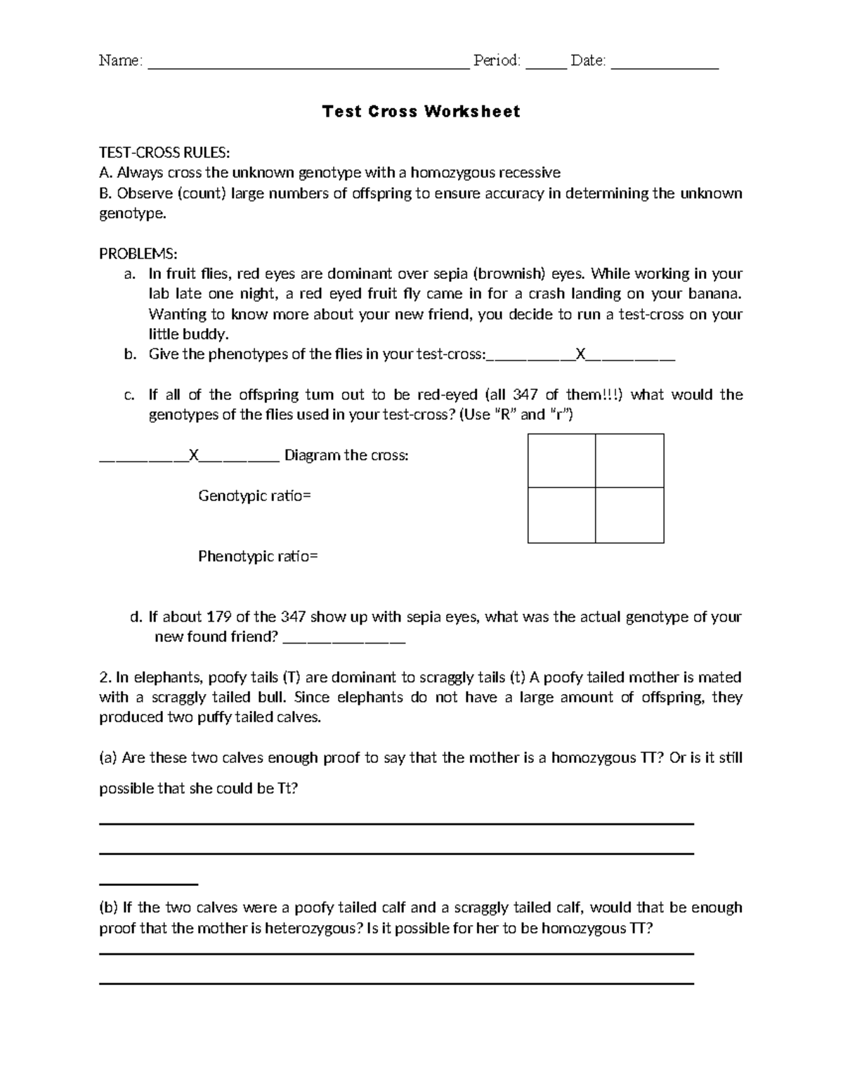 Test Cross Worksheet 2 - paper - Name ...