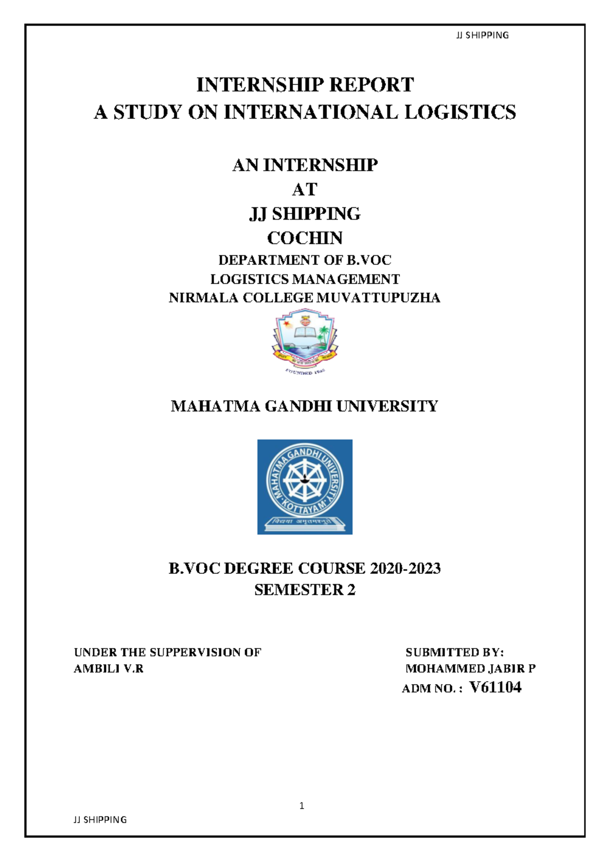 Internship report by jabir - 1 INTERNSHIP REPORT A STUDY ON ...