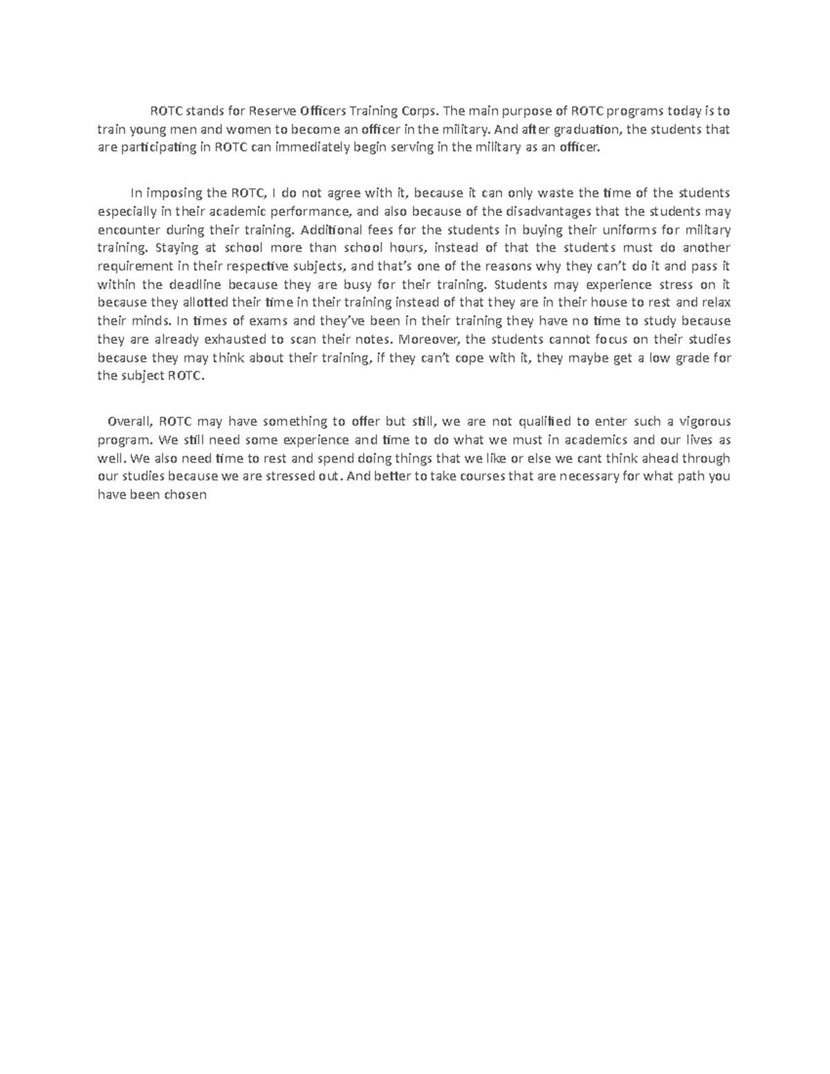 ROTC stands for Reserve Officers Training Corps - The main purpose of ...