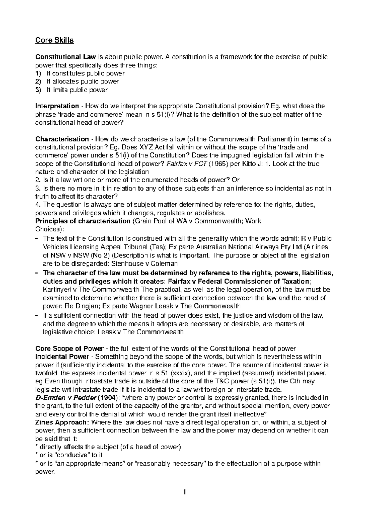 Constitutional EXAM-Notes - Core Skills Constitutional Law is about ...