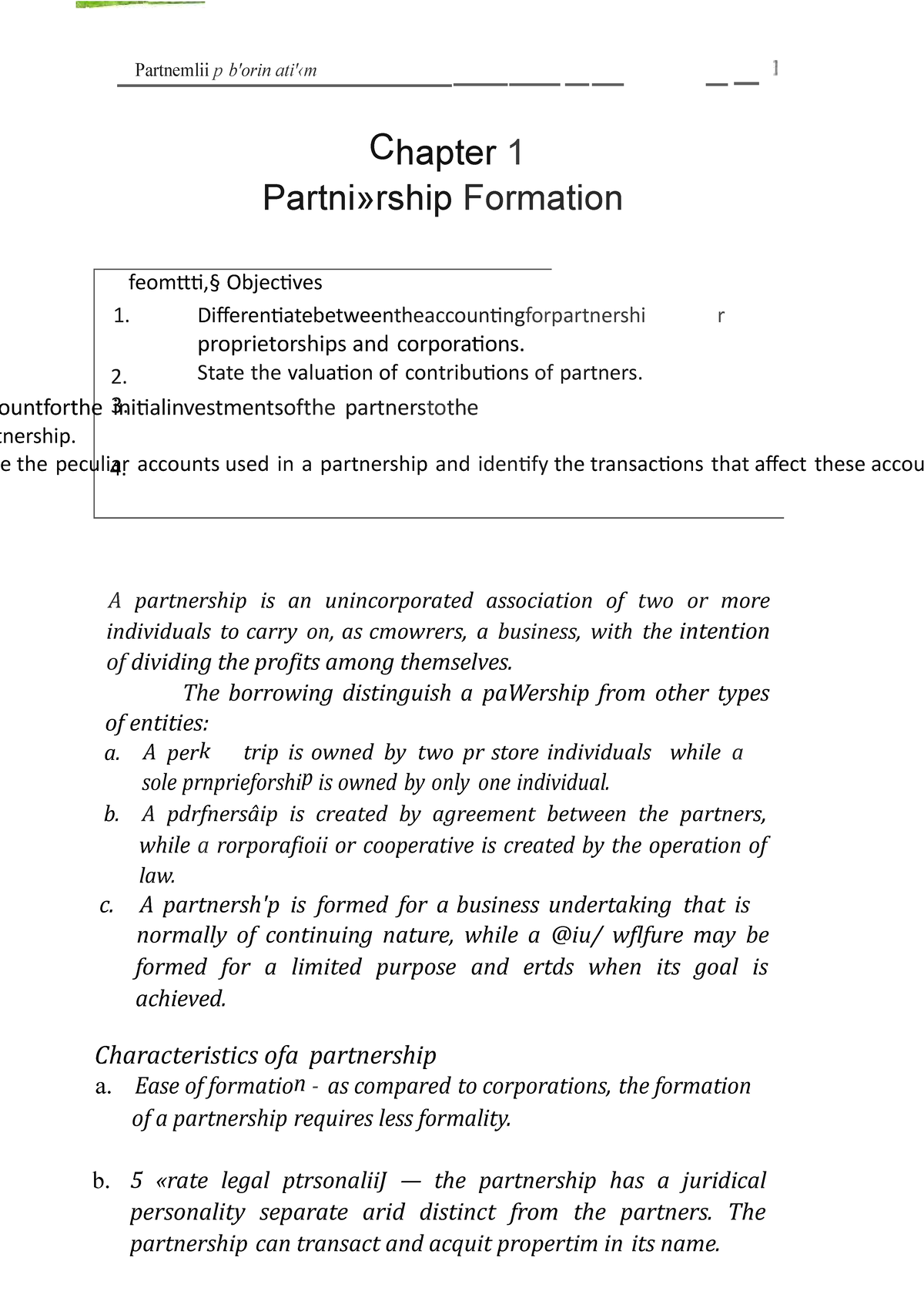 Chapter 1 partnership formation - feomttti,§ Objectives 1. - Studocu