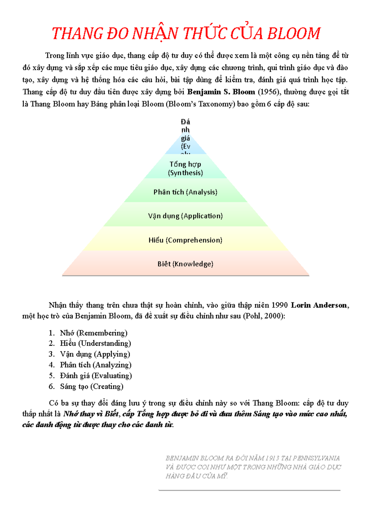 Bài 6 - nj/l - THANG ĐO NH ẬN TH Ứ C C Ủ A BLOOM Trong lĩnh vực giáo ...