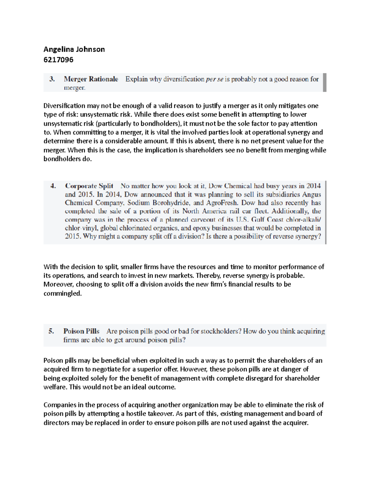 FIN322 Tutorial task week 8 - Angelina Johnson 6217096 Diversification ...