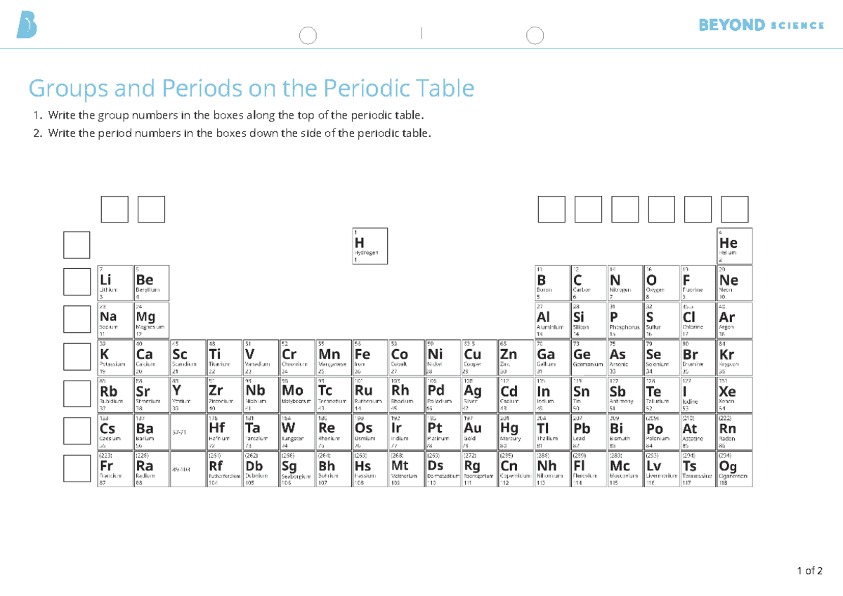 Periodic Table Worksheet - Groups and Periods on the Periodic Table 1 ...