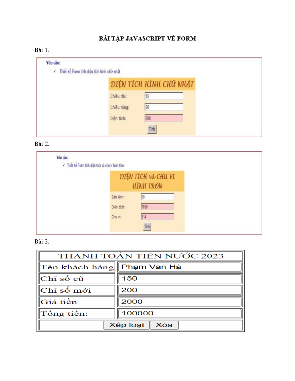 Bai Tap Form New - Cơ bản công nghệ thông tin - BÀI TẬP JAVASCRIPT VỀ FORM Bài 1. Bài 2. Bài 4 ...