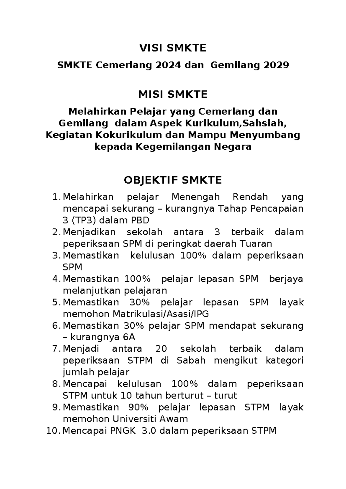 Visi misi sekolah final - VISI SMKTE SMKTE Cemerlang 2024 dan Gemilang ...