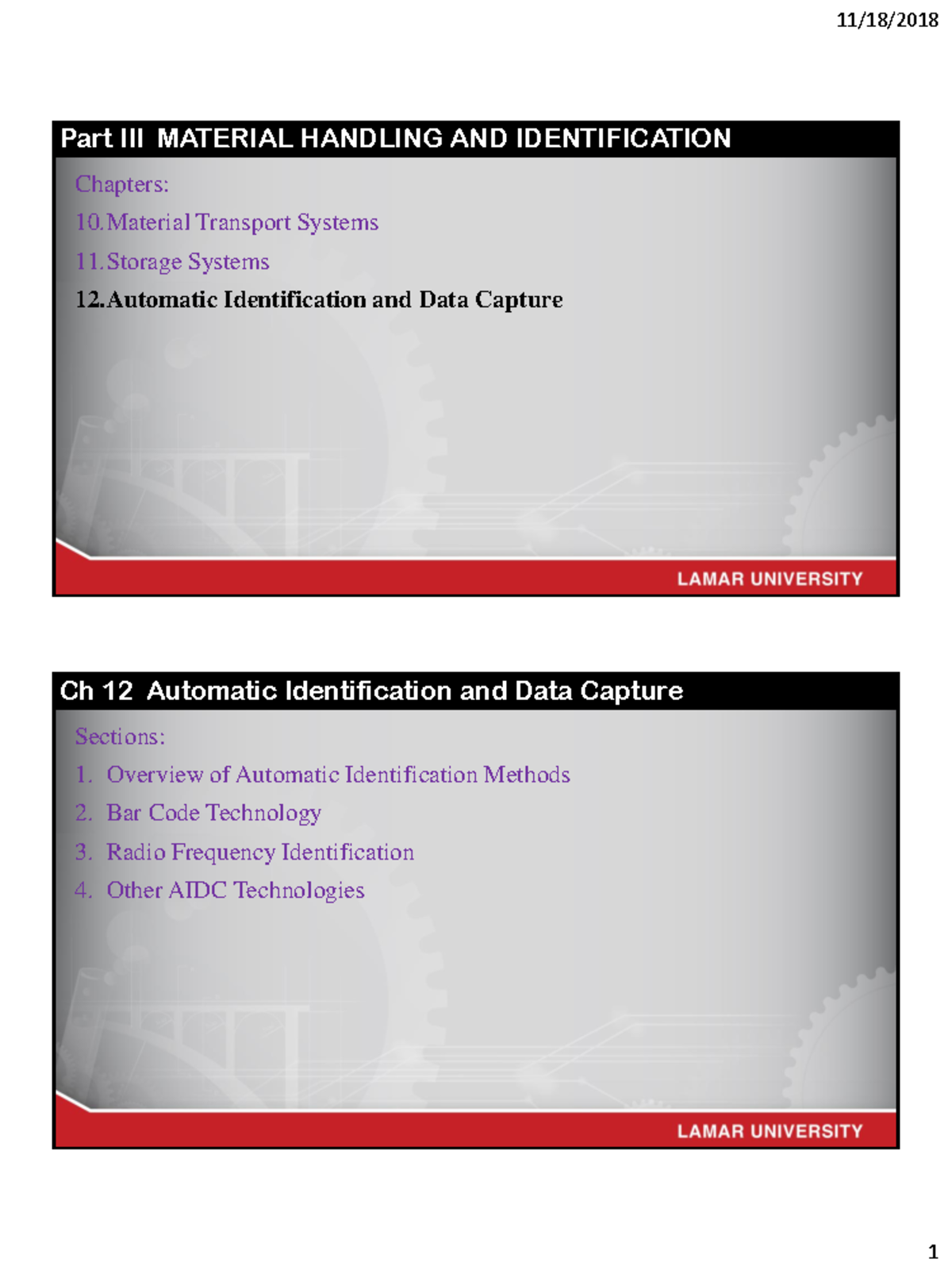 Ch12 Automatic Identification and Data Capture - Part III MATERIAL HANDLING AND IDENTIFICATION ...