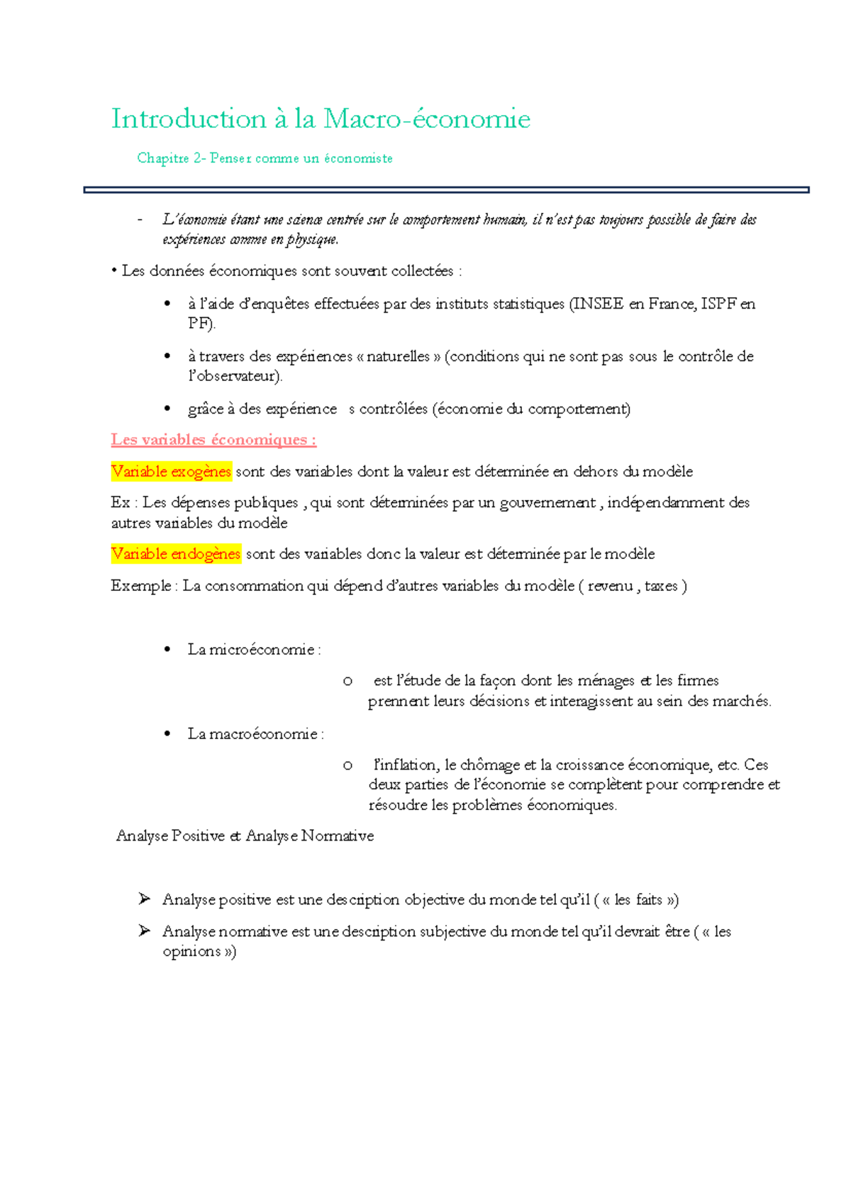 Introduction à la Macro - Introduction à la Macro-économie Chapitre 2- Penser comme un ...