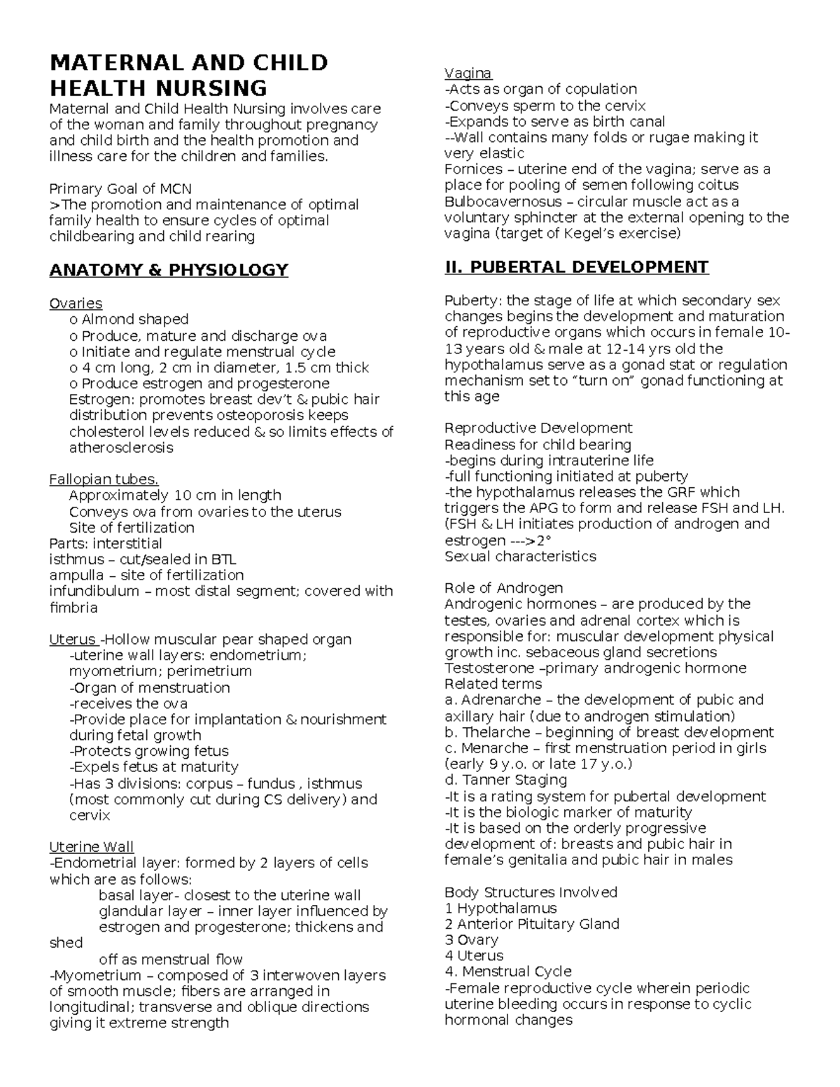 Notes Maternal Health Nursing - MATERNAL AND CHILD HEALTH NURSING ...
