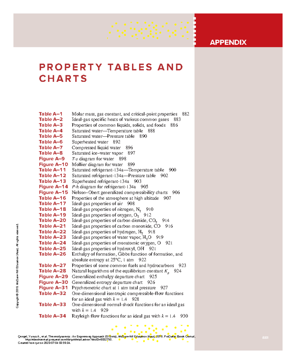 A tables - APPENDIX P R O P E R T Y TA B L E S A N D Çengel, Yunus A ...